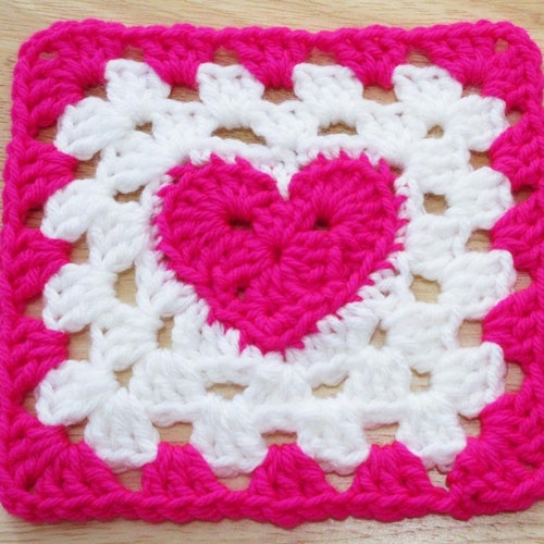 Heart at the Centre Granny Square Crochet PATTERN PDF 6 | Etsy