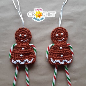 Gingerbread Man Candy Cane Holder Crochet PATTERN PDF - Tree Ornament ...