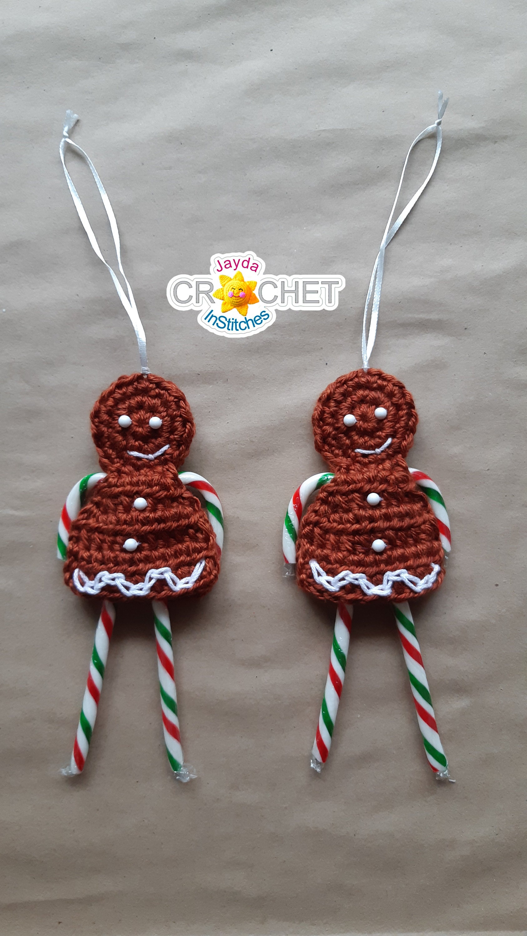 Gingerbread Man Candy Cane Holder Crochet PATTERN PDF - Tree Ornament ...