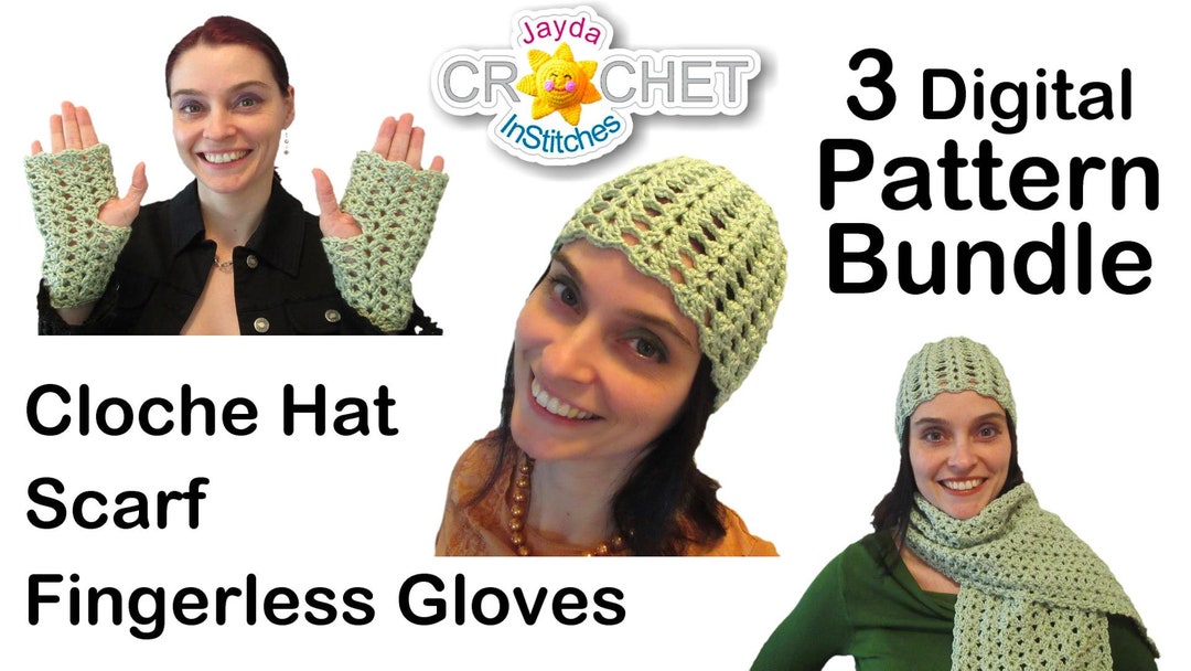 Lacy Split Shell Set Crochet PATTERN PDF - Hat, Fingerless Gloves ...