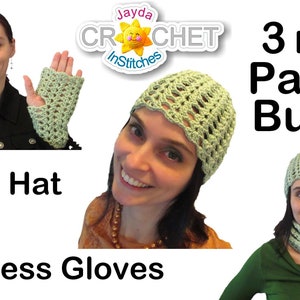 Lacy Split Shell Set Crochet PATTERN PDF - Hat, Fingerless Gloves ...