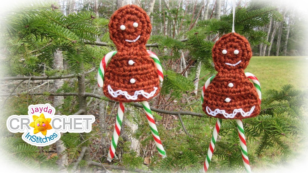 Gingerbread Man Candy Cane Holder Crochet PATTERN PDF - Tree Ornament ...