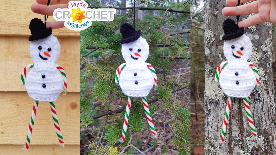 Snowman Candy Cane Holder Crochet PATTERN PDF - Tree Ornament ...