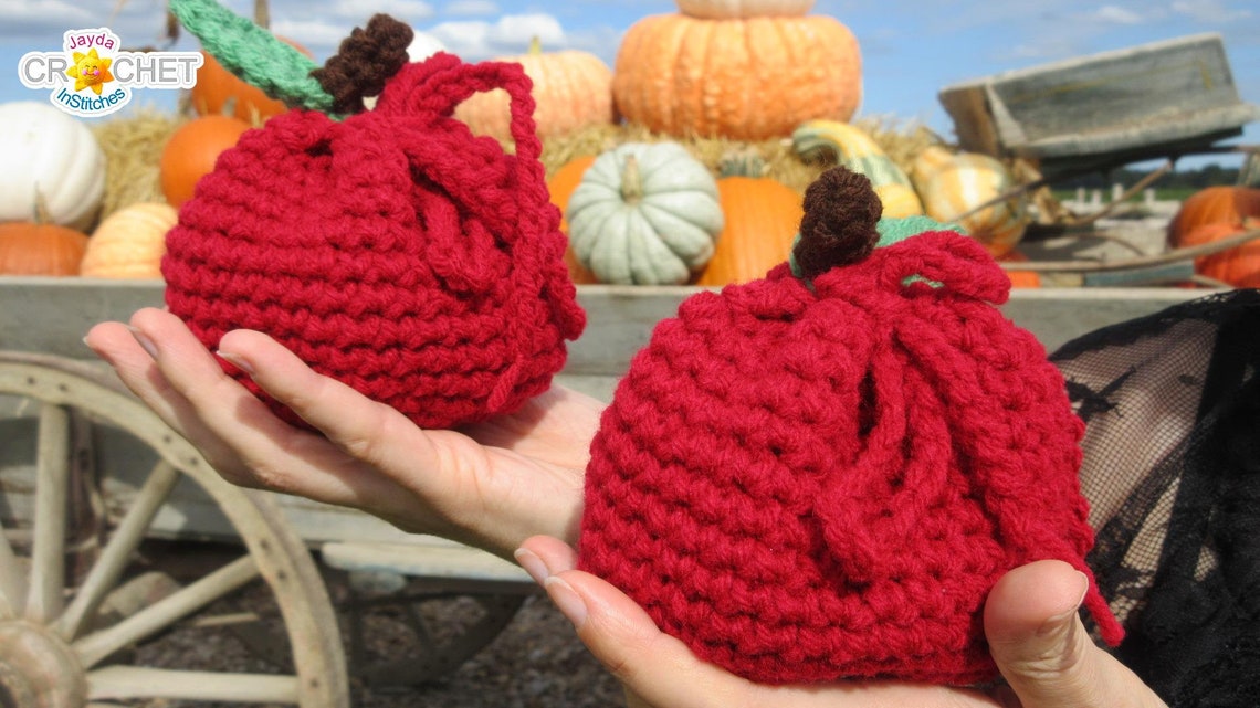 Crochet Apple Drawstring Sack PDF PATTERN Easy drawstring | Etsy