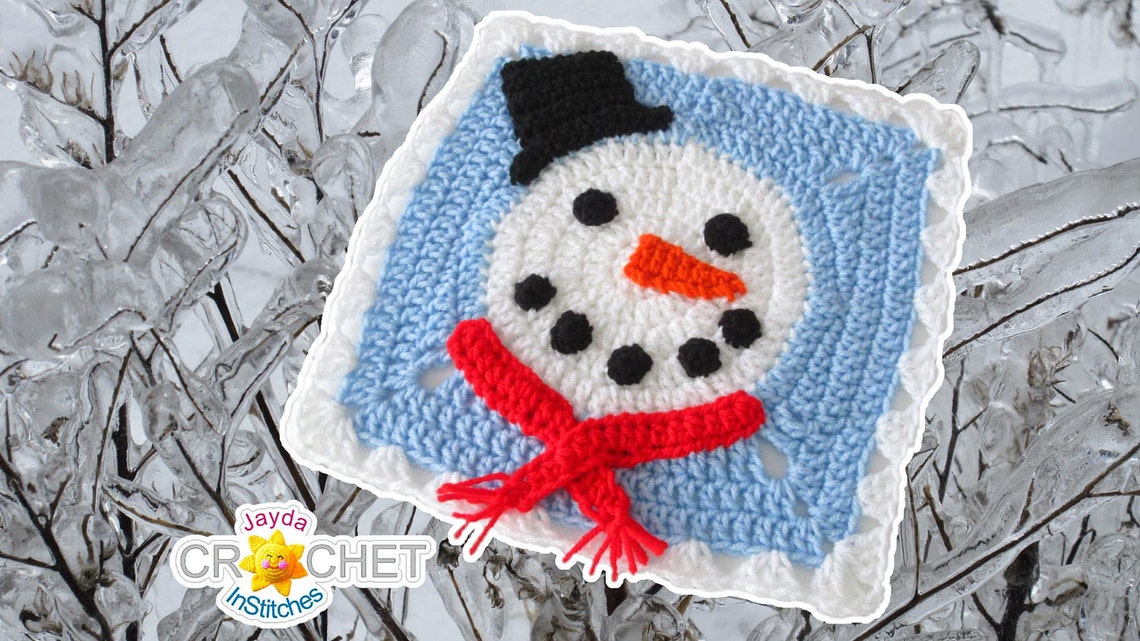 Crochet Snowman Square Motif PDF PATTERN 11.5 Inch Square | Etsy