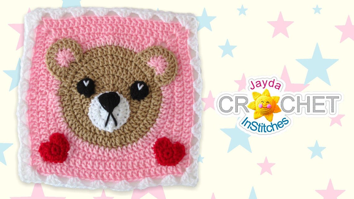 Crochet Teddy Bear Square Motif PDF Pattern 11.5 Inch - Etsy