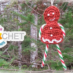 Gingerbread Man Candy Cane Holder Crochet PATTERN PDF - Tree Ornament ...