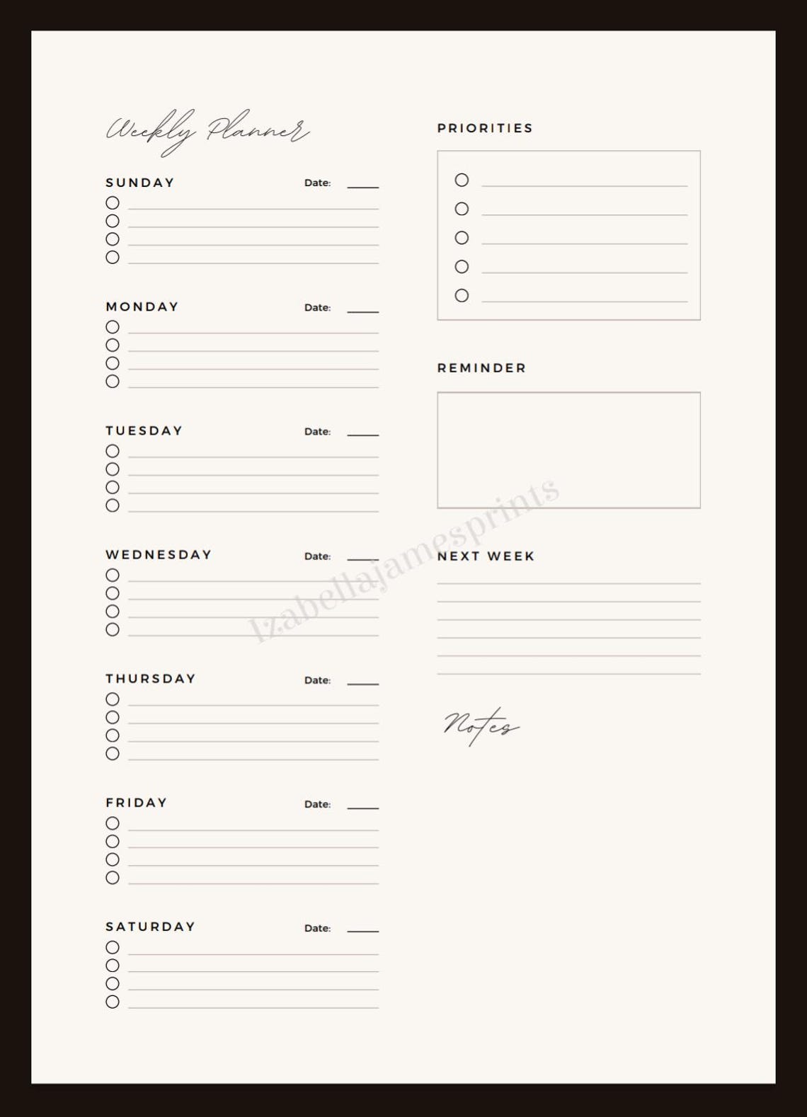 Weekly Planner Digital Download - Etsy