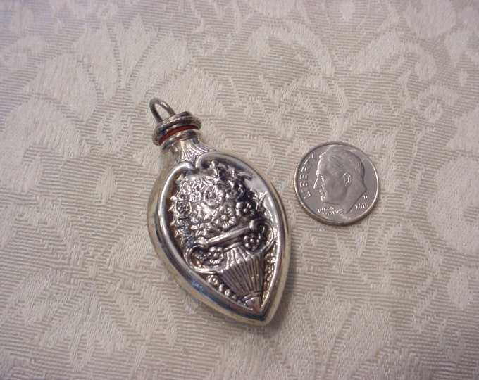 Vintage STERLING SILVER Floral Perfume Bottle Bouquet Basket of Flowers ...