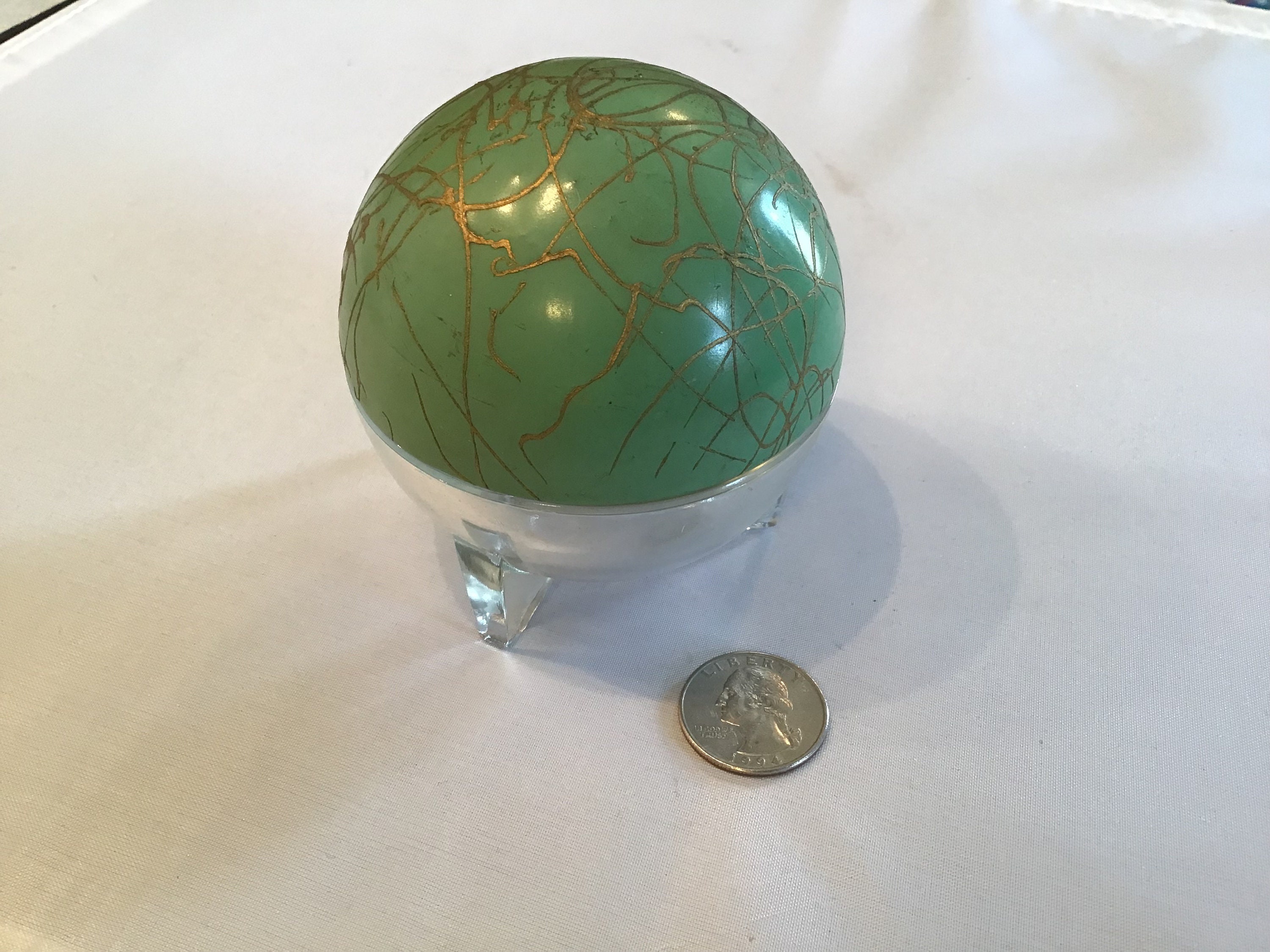 Art Deco Round Sphere Globe Glass and Metal Display W/ 3 Miniature Tiny ...