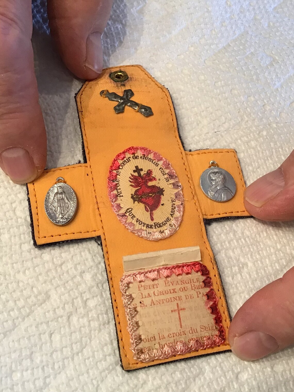 Antique Leather Sacred Heart Medals Crucifix Oratory Pocket Prayer ...
