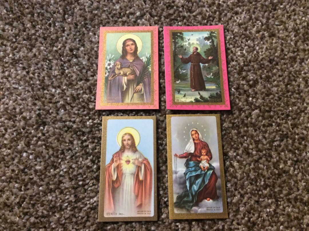 Lot 4 Mini Prayer HOLY CARDS Child’s Italian Miniature NOS Colorful ...