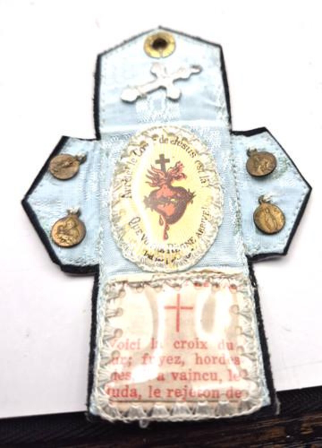 Antique Leather Sacred Heart 4 Tiny Medals Crucifix Oratory Pocket ...