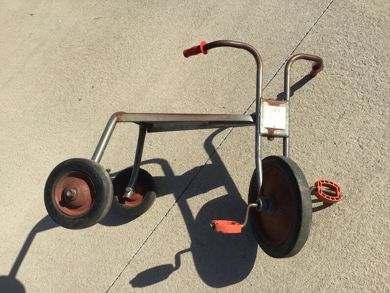 Antique ANGELES Steel Tricycle 12” Front Wheel Original ~ Works ~ Very ...