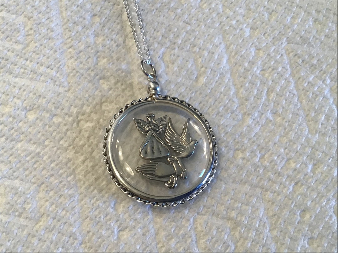 Religious Spiritual See Through Glass Locket W/ Angel, Praying Hands ...