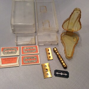 Vintage Salesman Sample Kewie Ladies Miniature Brass Razor and Blades ...