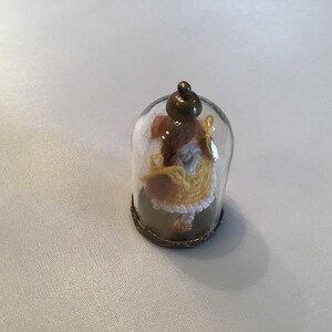 Tiny Mini Miniature Doll Inside Cloche Glass Dome ~ Long Pigtails Red ...