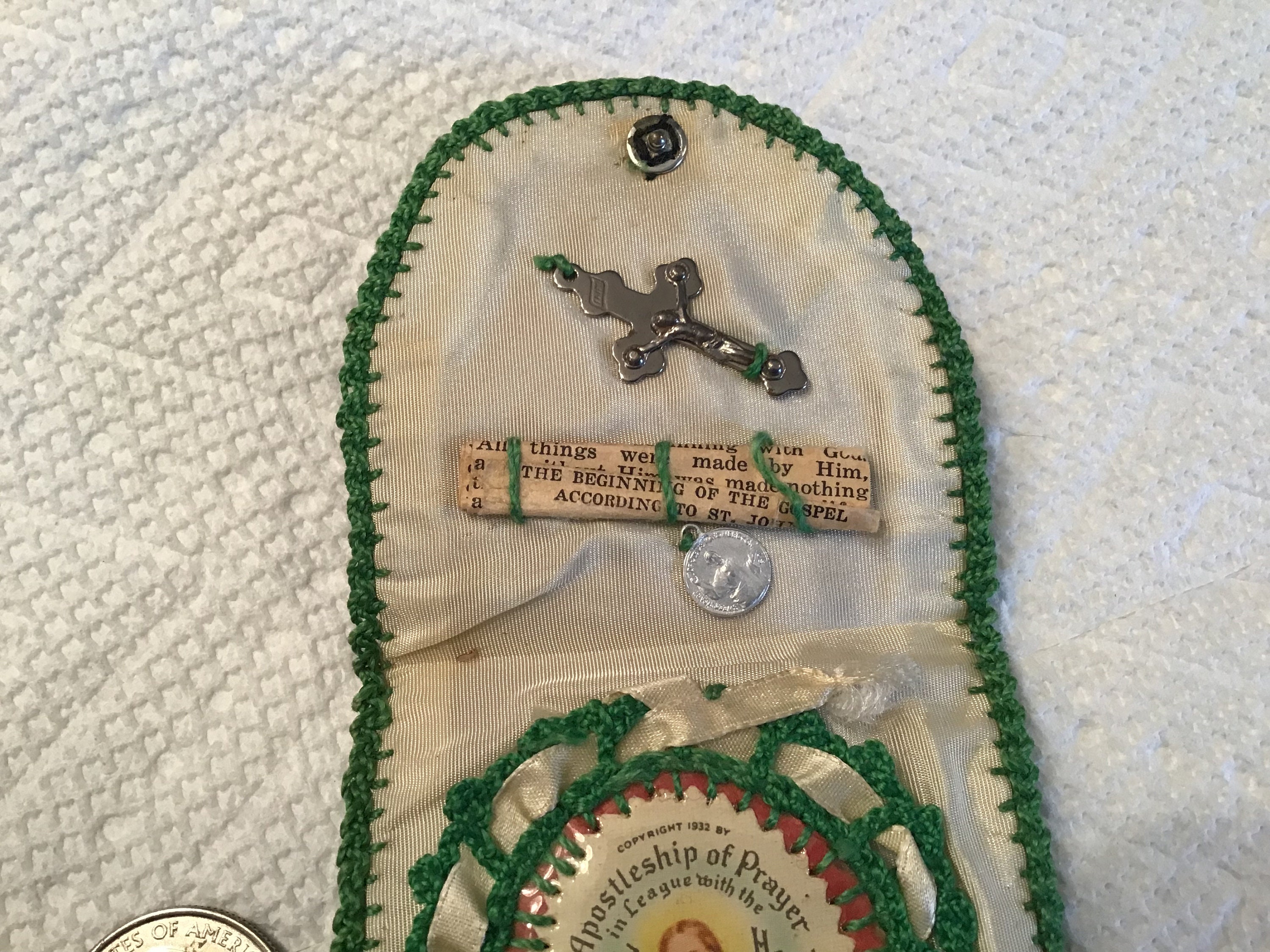 Vintage Sacred Heart Medals Crucifix Oratory Pocket Leather Prayer ...