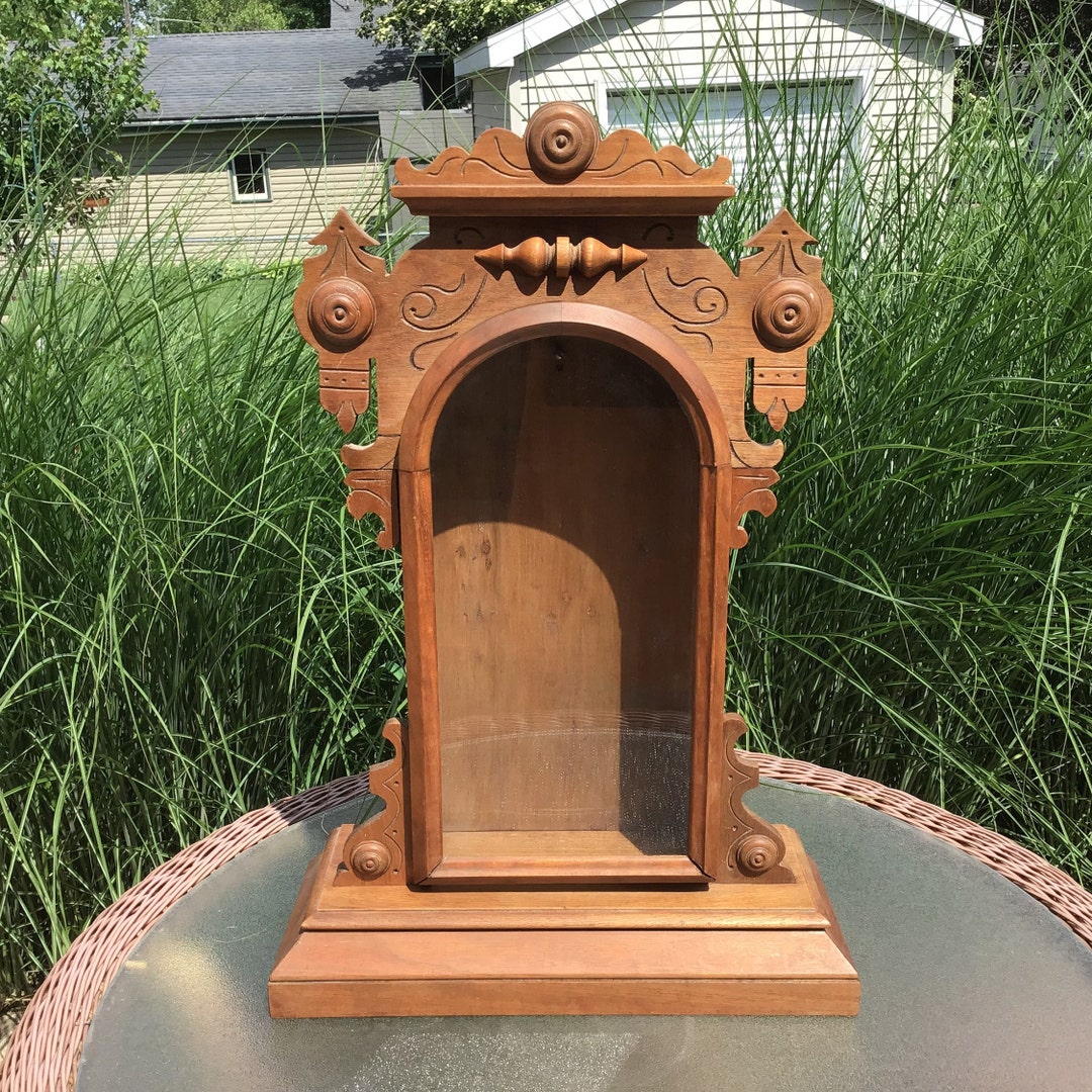 Antique Wood Glass Display Cabinet Shrine Altar Showcase Religious ...