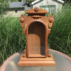 Antique Wood Glass Display Cabinet Shrine Altar Showcase Religious ...