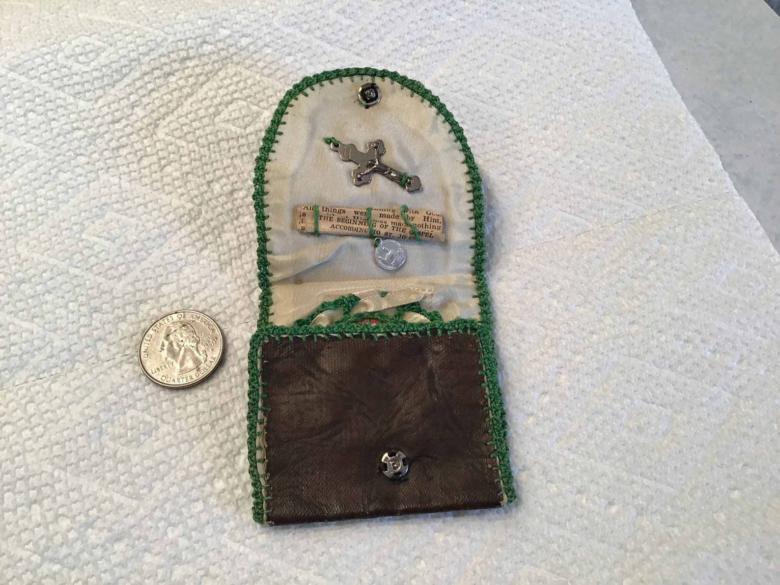 Vintage Sacred Heart Medals Crucifix Oratory Pocket Leather Prayer ...