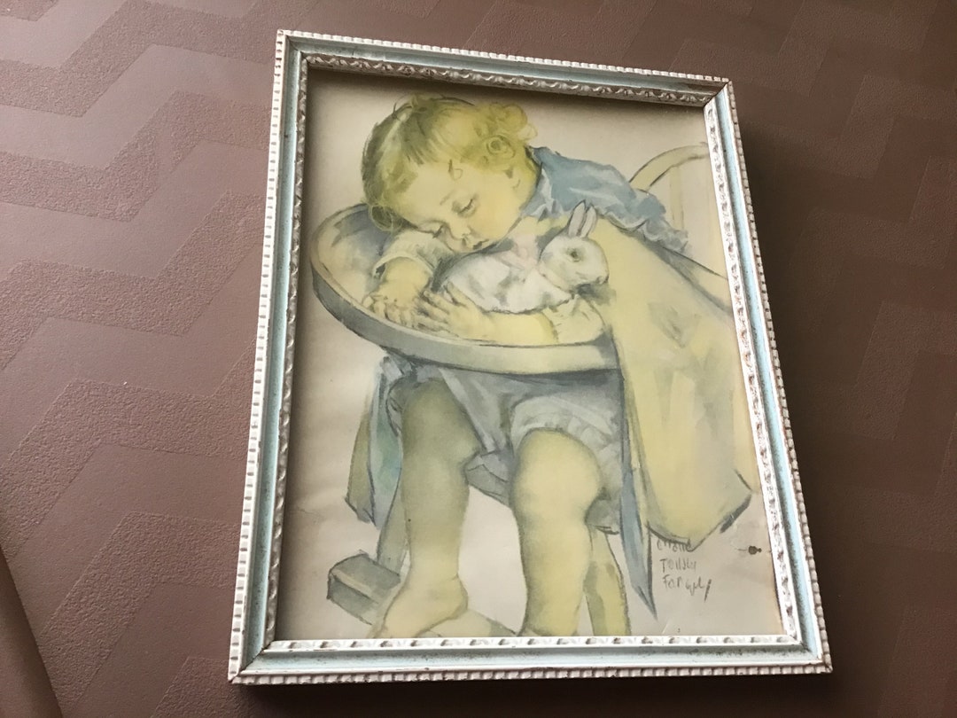 Maud Tousey Fangel Vintage Litho SLEEPING BABY With RABBIT Framed ...