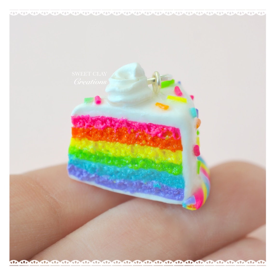Rainbow Birthday Cake Charm Miniature Food Jewelry Polymer | Etsy