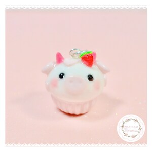 Strawberry Cow Cupcake Charm Pendant Necklace Polymer Clay Handmade ...