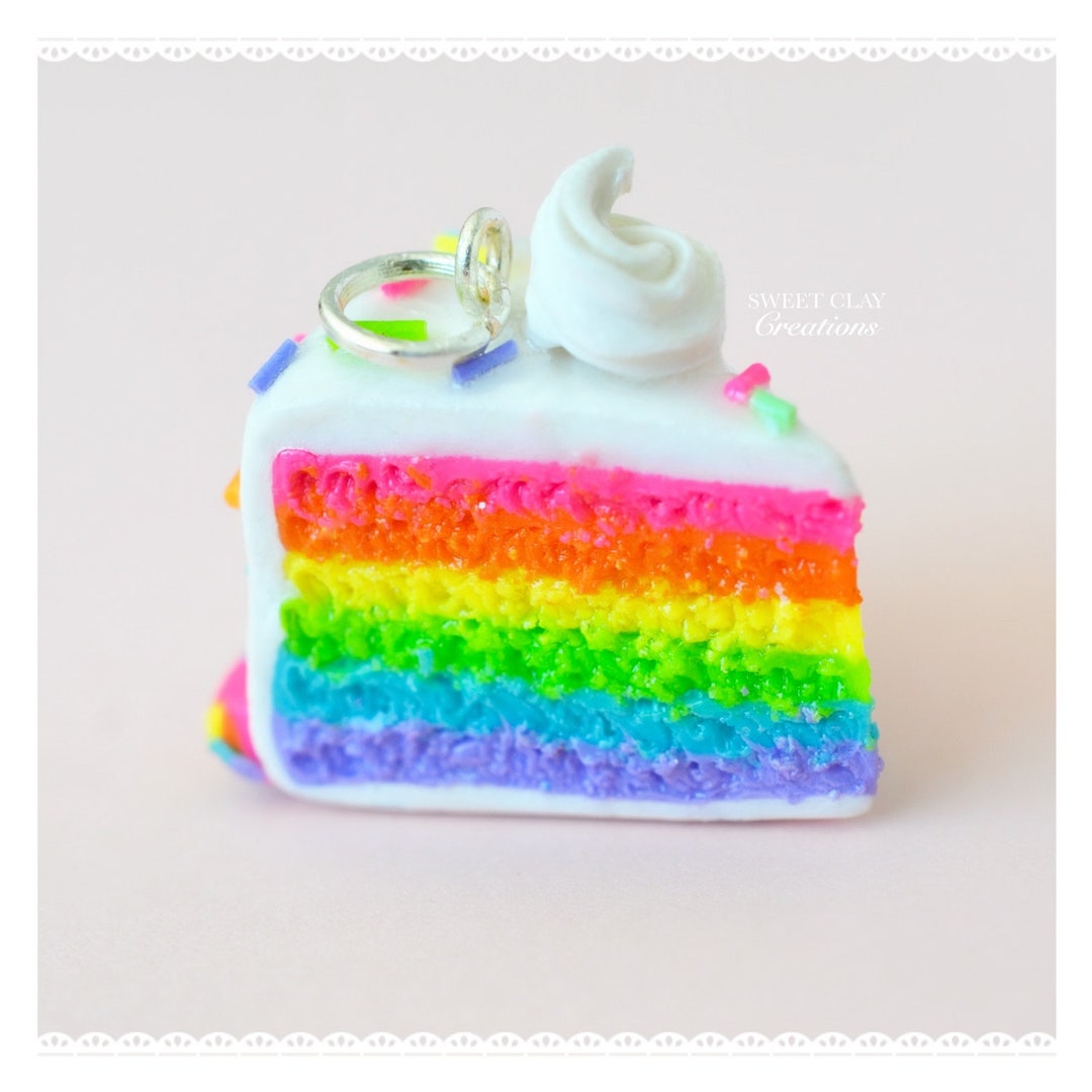 Rainbow Birthday Cake Charm Miniature Food Jewelry Polymer Clay Food ...