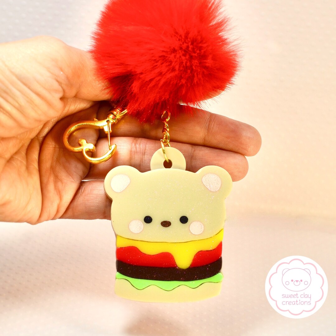 Cheeseburger Teddy Bear Acrylic Keychain Backpack Kawaii Handmade ...
