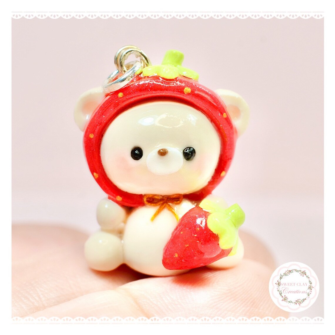 Strawberry Teddy Bear Kawaii Charm Polymer Clay Handmade - Etsy