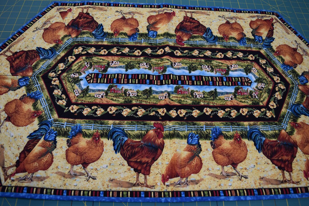 Chicken Table Runner, Quilted Table Runner, Elegant Table Runner ...