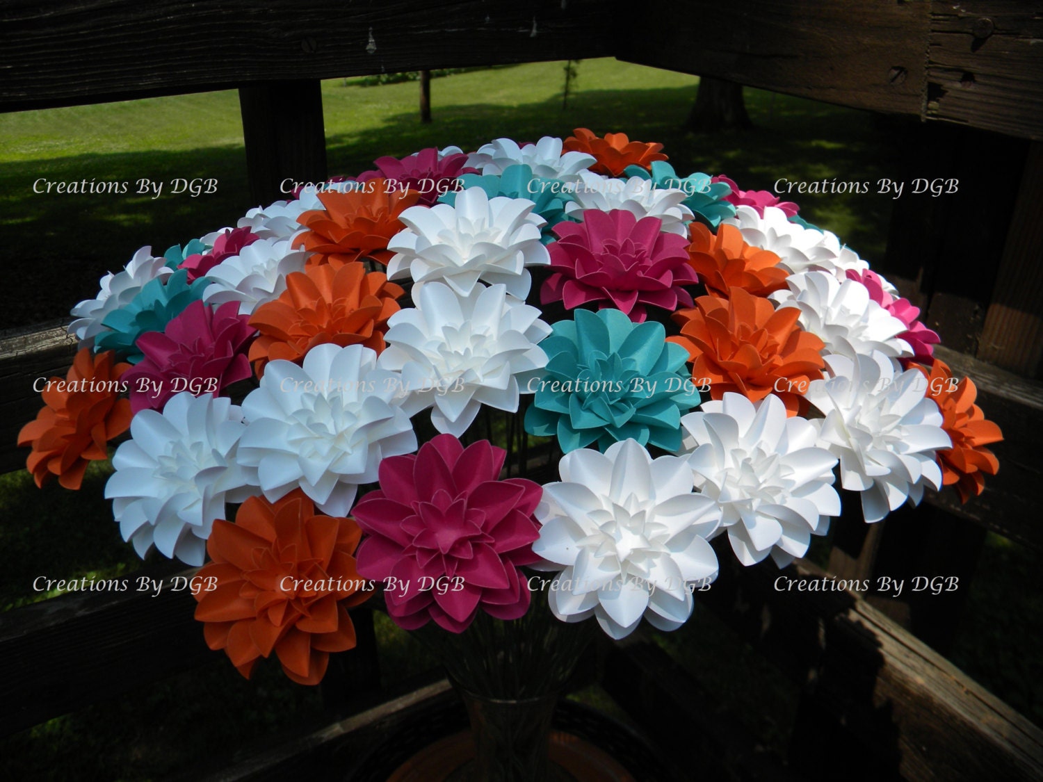 Stemmed Paper Flowers Turquoise Off-white Fuchsia Orange - Etsy