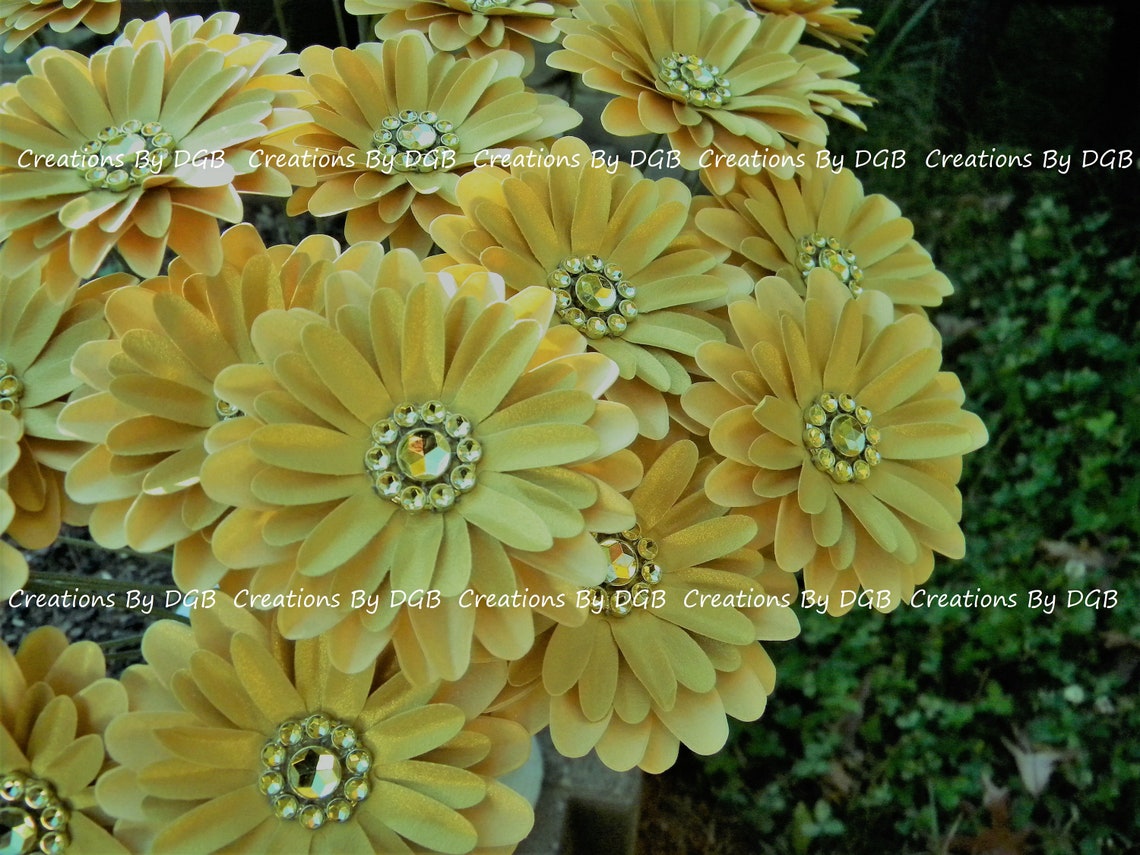 Stemmed Daisy Paper Flowers Gold Color Wedding Centerpiece - Etsy