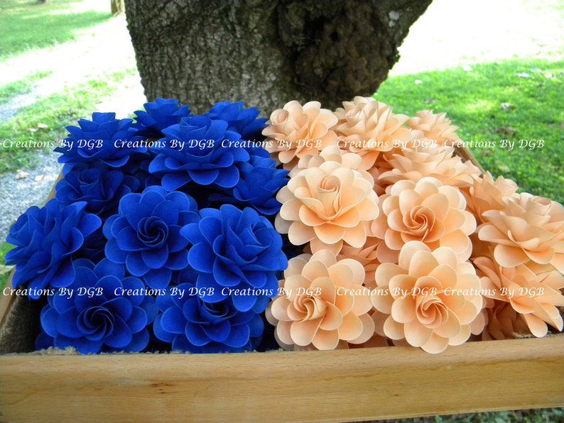 Paper Flowers - Royal Blue and Light Peach - for Favor Boxes - Place ...