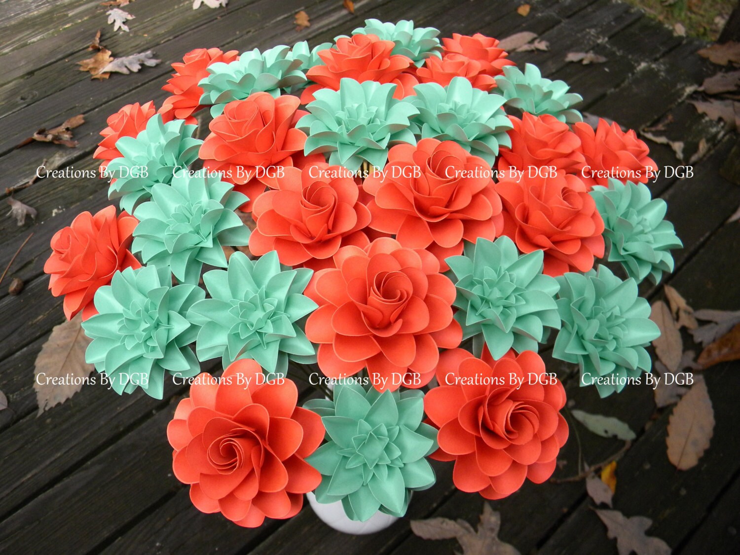Mix Stemmed Paper Flowers Mint Green and Dark Coral Paper - Etsy