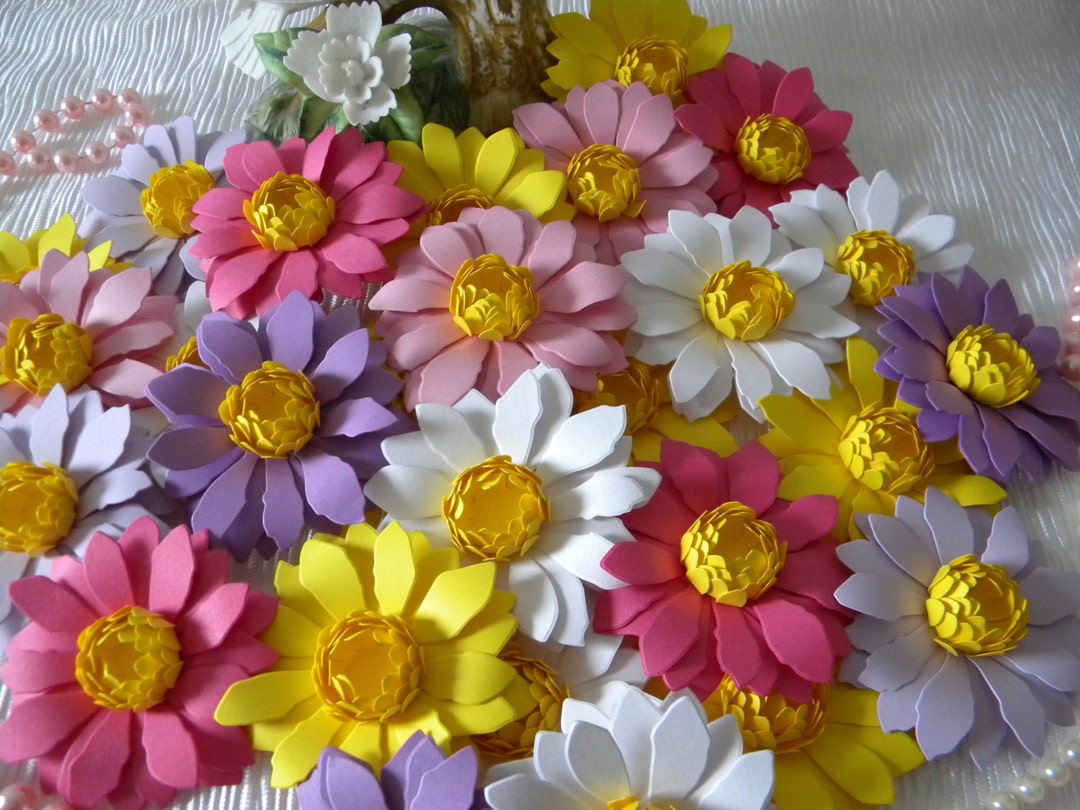 Daisies Flower Mix Colors - Wedding Paper Flowers - 50 Pcs - for ...