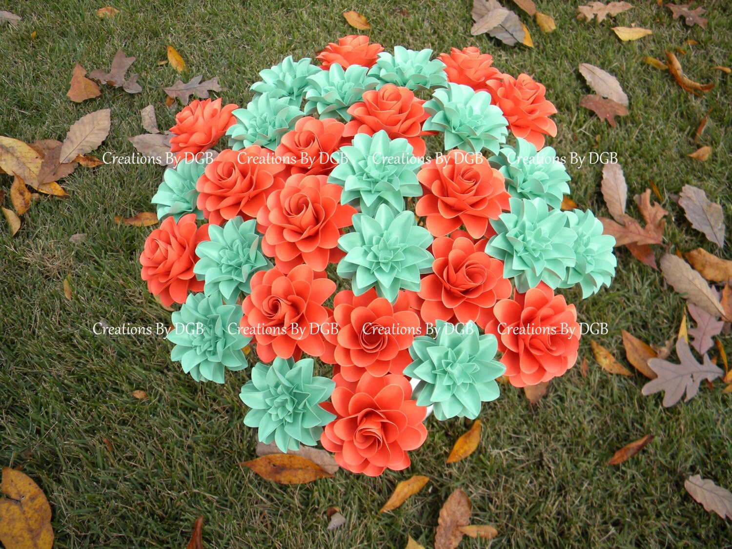 Mix Stemmed Paper Flowers Mint Green and Dark Coral Paper - Etsy