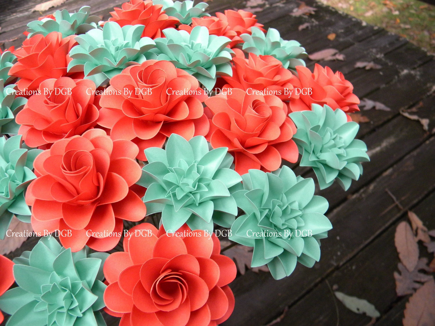 Mix Stemmed Paper Flowers Mint Green and Dark Coral Paper - Etsy