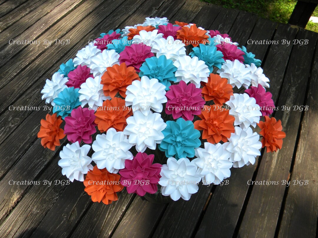 Stemmed Paper Flowers Turquoise Off-white Fuchsia Orange - Etsy