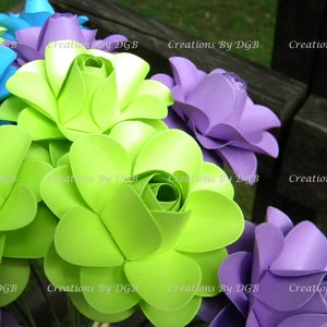 Paper Flowers Lime Green, Blue, & Lavender Roses MADE TO ORDER 25 Pcs ...