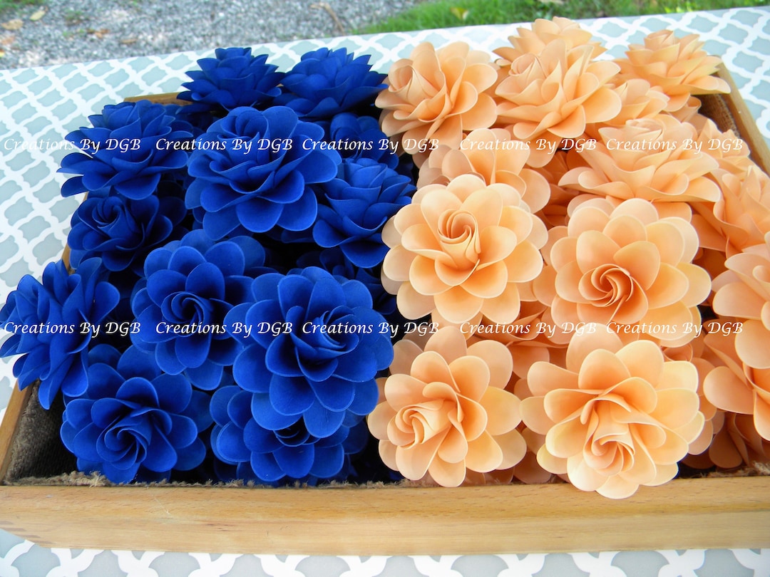 Paper Flowers - Royal Blue and Light Peach - for Favor Boxes - Place ...
