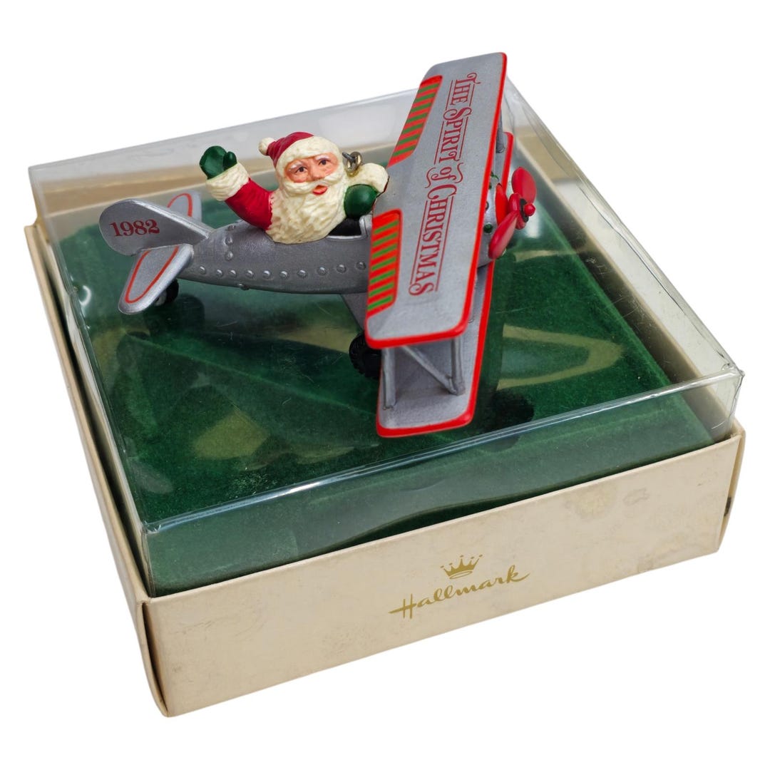 1982 Hallmark the Spirit of Christmas Santa Biplane Keepsake Ornament ...