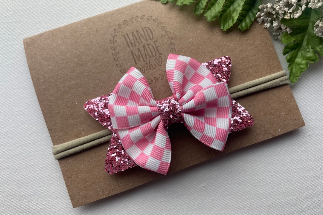 Pink Glitter Racing Flag Headband Pink Racing Hair Bow - Etsy