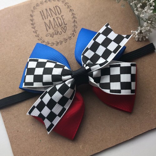 Racing Checker Flag Black and White Pigtail Hair Bow Set of - Etsy