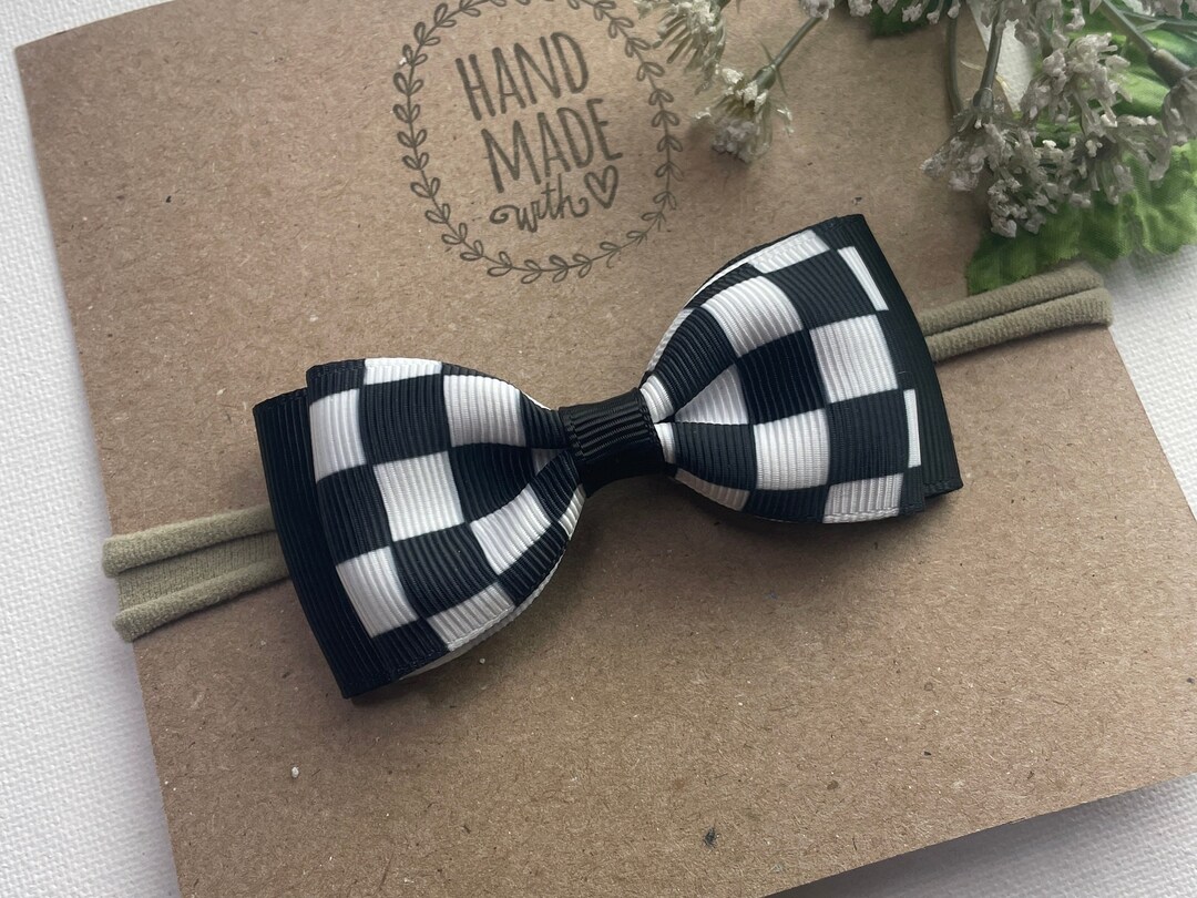 3” Checker Flag Racing Headband, Nylon Headband , 3 Inch Checker Flag ...