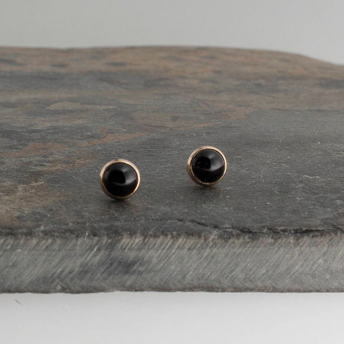 14K Gold Filled Black Onyx Stone 4mm Piercing Post Stud Small Earrings ...