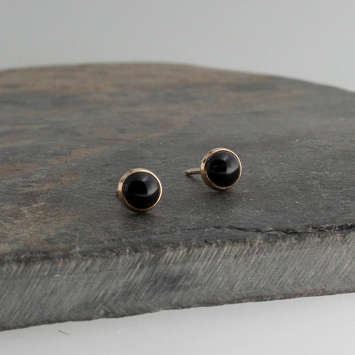 14K Gold Filled Black Onyx Stone 4mm Piercing Post Stud Small Earrings ...
