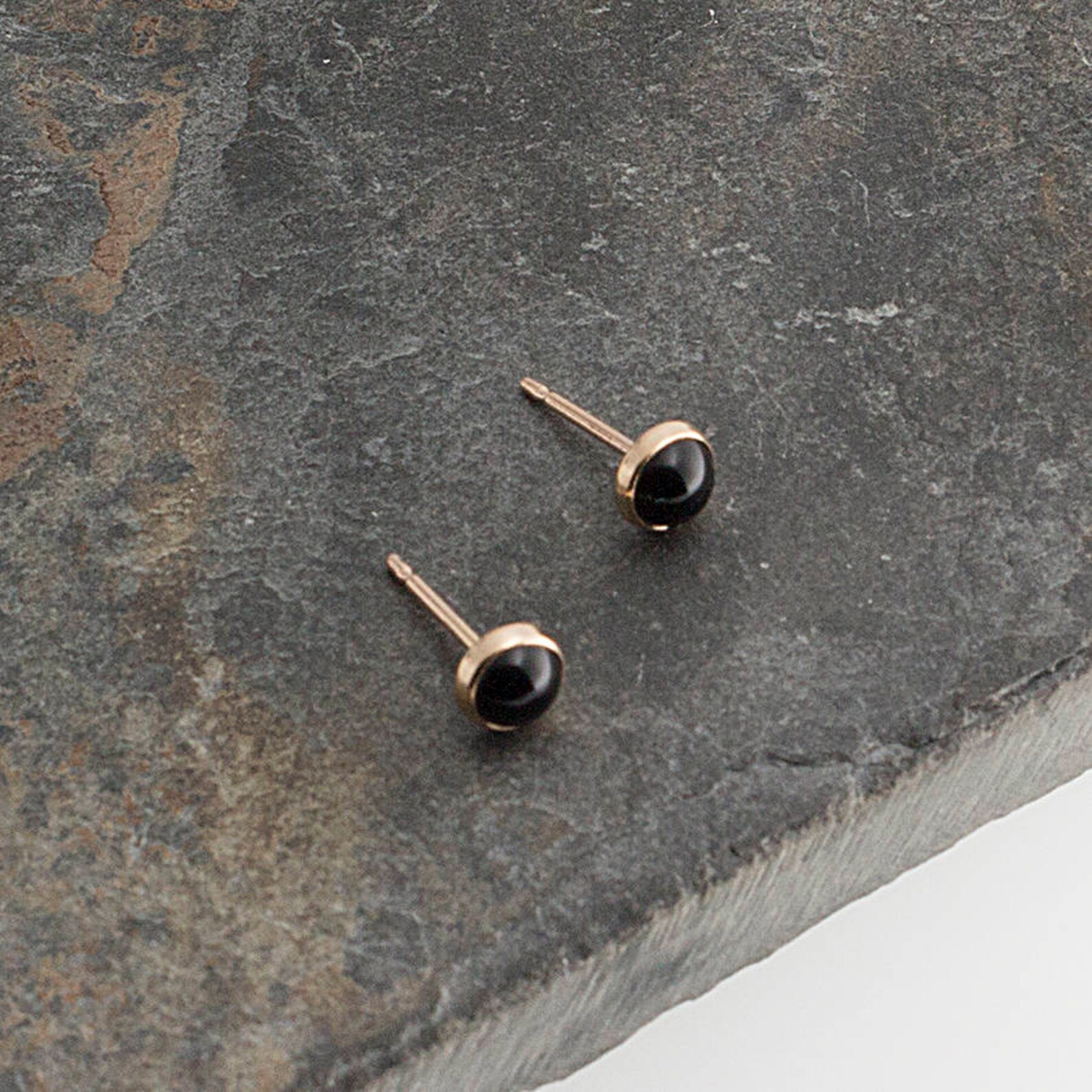 14K Gold Filled Black Onyx Stone 4mm Piercing Post Stud Small Earrings ...
