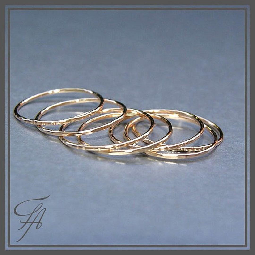 Set of 7 Gold Rings, Handmade Rings, Stackable Rings, Cursive Ring ...